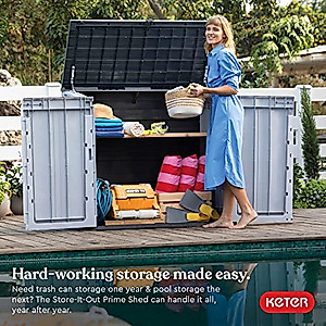Keter Store-It-Out Prime 4.3 x 3.7 ft. Outdoor Resin Storage Shed with Easy Lift Hinges, Perfect for Yard Tools, Pool Toys and Garden Accessories, Grey