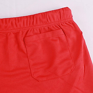 Men's Running Shorts Mesh Workout Bodybuilding Quick Dry Red L