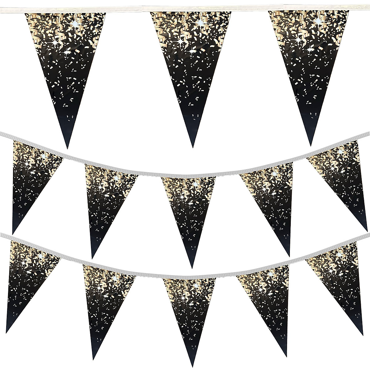 100FT Graduation Celebration Banner Flags | Black and Gold Banner for Graduation Party | Large 18" Pennant Banner New Years Eve Party Decorations | Garland, Bunting Flag Banner Anniversary Decorations |BASHOUT