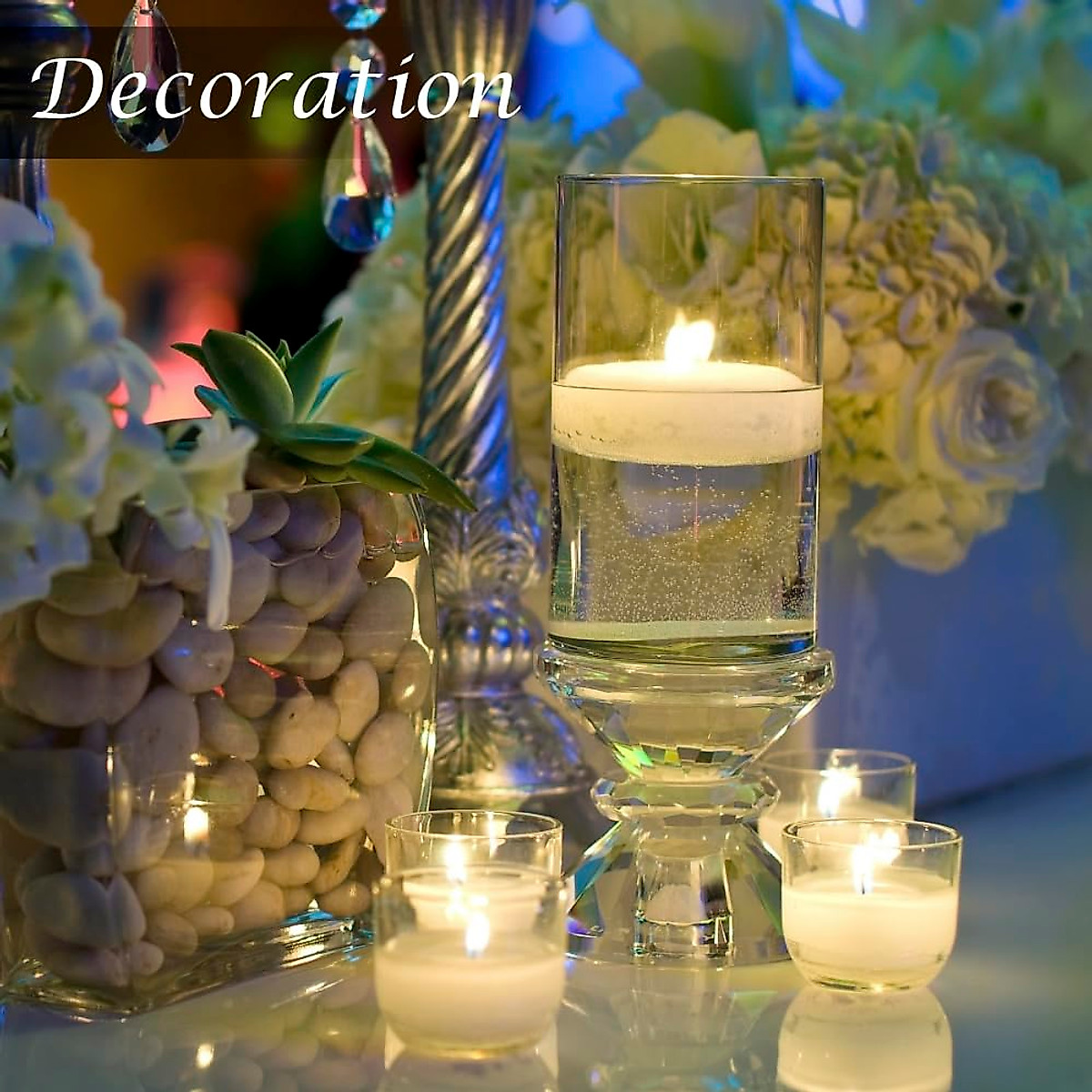 3 inch White Floating Candles for Centerpieces, 12Pack Dripless Wax Burning Candles, Long Burning and Smokeless Candle for Wedding, Birthday, Pool, Holiday & Home Decoration Unscented