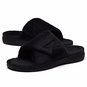 SOLLBEAM Women's Plantar Fasciitis Fuzzy House Orthopedic Adjustable Slippers With Arch Support Orthotic Heel Cup Sandals For Ladies