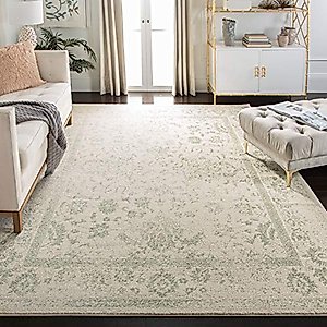 SAFAVIEH Adirondack Collection Area Rug - 8' Square, Ivory & Sage, Oriental Distressed Design, Non-Shedding & Easy Care, Ideal for High Traffic Areas in Living Room, Bedroom (ADR109V)