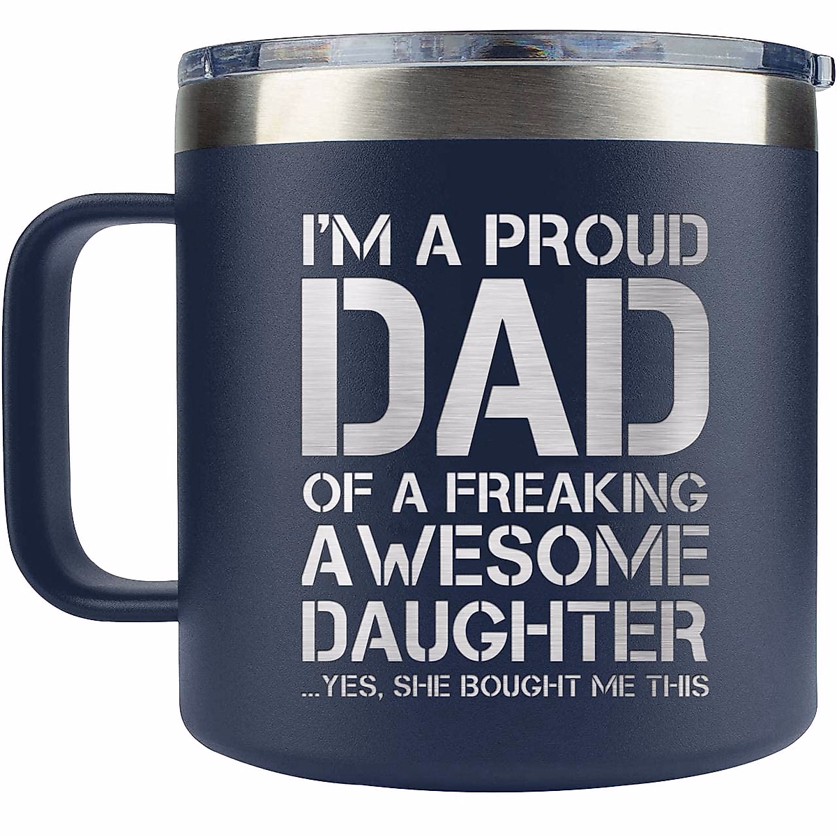 AMAZPRINTS Gifts for Dad from Daughter, Son, Kids on Fathers Day, Christmas, Birthday - Funny Fathhers Gifts - Present for Father - Dad Mug 14oz, Navy Insulated Stainless Steel