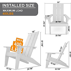 MXIMU Modern Adirondack Chairs Set of 6 Weather Resistant with Cup Holder Oversize Plastic Fire Pit Chairs Plastic Outdoor Chairs for Firepit Area Seating (White)