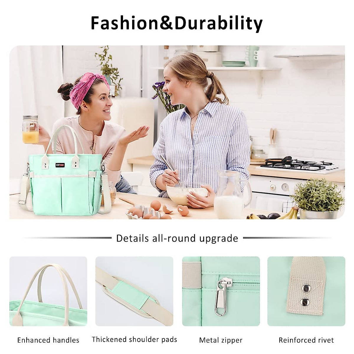 Lunch Bag Women for Work Insulated Thermal Teacher Lunch Box with Wide-Open Pocket Reusable Leakproof College Cooler Bags with Removable Shoulder Strap for Adult Ladies Nurse in Office Picnic Travel