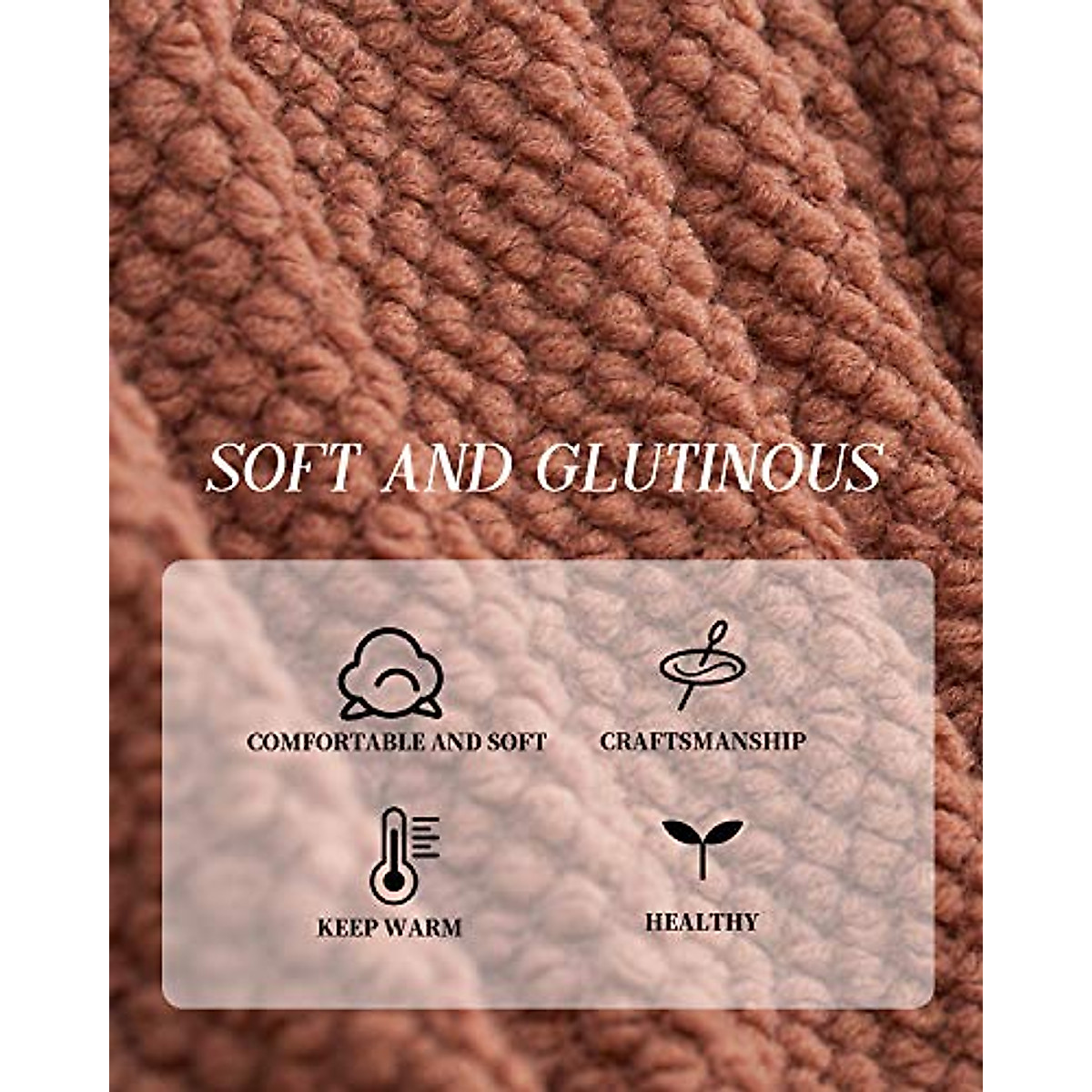 SPAOMY Knitted Throw Blanket with Tassels 3D Bubble Textured Lightweight Decorative Throws Blanket for Couch Cover Home Decor (Caramel, 50x60)
