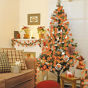 Fall Leaf Garland - Fall Leaves Decor Autumn Leaf Garland Hanging Vines Artificial Fall Maple Leaves 12 Pack - Thanksgiving Halloween Leaves Garland Christmas Decor for Home Garden Party Fireplace