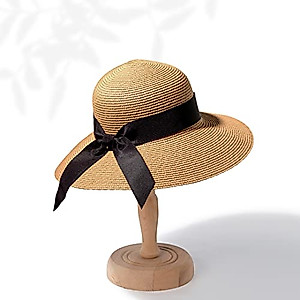 Funcredible Beach Hats for Women - Panama Straw Sun Hat with Heart Shape Glasses - Summer Fedora Roll Up Packable Travel Hat UV Protection UPF 50+ (Khaki)