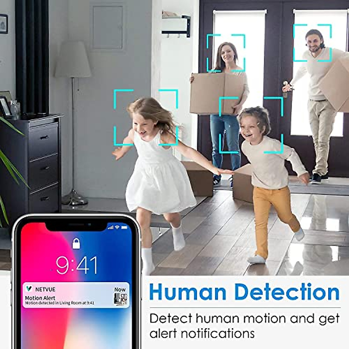 NETVUE Indoor Camera - Baby Monitor with Camera and Audio, 2-Way Real-time1080p Night Vision, Advanced AI Motion Detection, Home Security Camera for Baby Nanny Elderly and Pet Monitor, Work with Alexa
