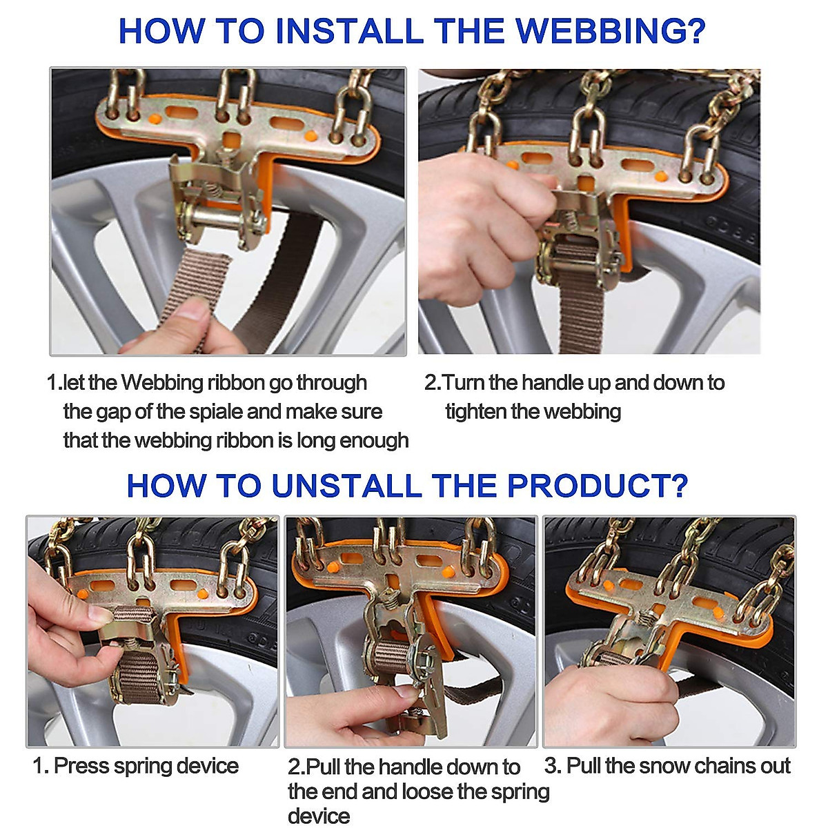 AutoChoice Emergency Snow Chains, Tire Chains with Thickened Manganese Steel for Car Truck SUV in Ice, Sand and Mud(6 Packs, Tire Width 235-285mm)