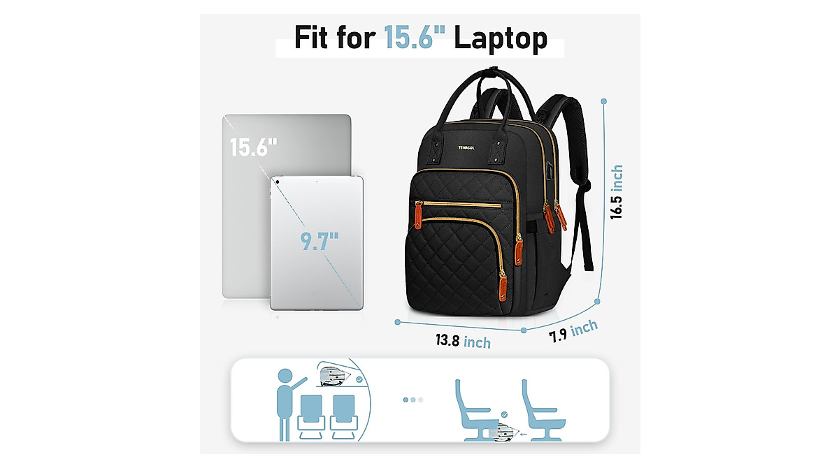TEMASOL Stylish Laptop Backpack for Women - Anti-Theft Design