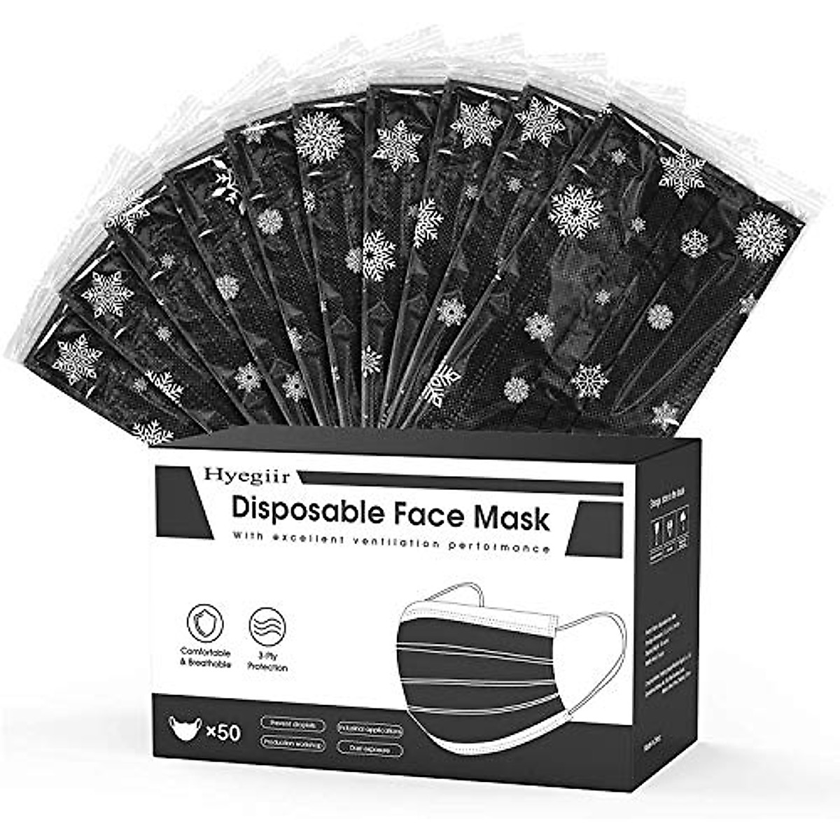 50 Pack Black Disposable 3 Ply Individually Wrapped Face Masks For Daily Protection