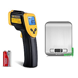 Etekcity Infrared Thermometer 774, Yellow & Food Kitchen Scale, Digital Grams and Ounces for Weight Loss, Baking, Cooking, Keto and Meal Prep, Medium, 304 Stainless Steel