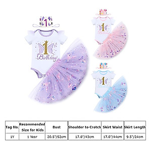 Butterfly 1st Birthday Outfit for Baby Girl Butterfly Romper + Sequins Butterfly Tutu Skirt + Headband 3PCS Clothes Set for Butterfly Party Baby Shower Cake Smash Photo Shoot Purple Butterfly 1 Year