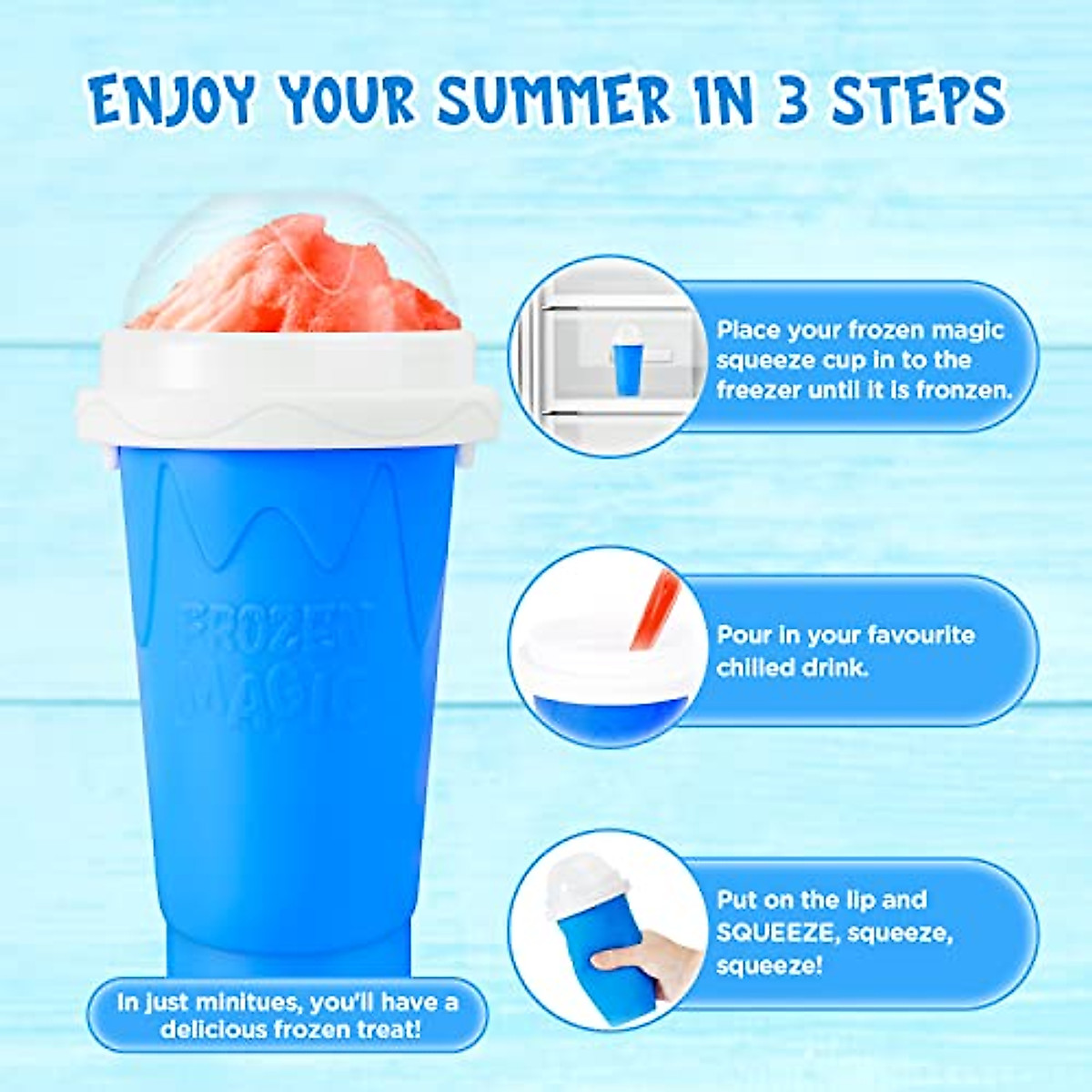 Slushy Cup Slushie Cup, Slushy Maker Cup, Quick Frozen Magic Squeeze Cup, Double Layer Slush Cup Squeeze, Homemade Summer DIY Milk Shake Ice Cream Maker, Cool Stuff Birthday Gifts for Kids (Blue)