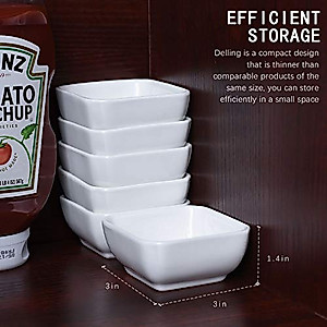 DELLING Ultra-Strong 3 Oz Ceramic Dip Bowls Set, White Dipping Sauce Bowls/Dishes for Tomato Sauce, Soy, BBQ and other Party Supplies - Set of 6