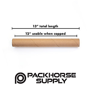 Packhorse Supply | 2-pack Kraft Mailing Tubes with Caps | 2-inch x 12-inch Usable (13" total length) | Heavy-Duty Cardboard Poster Tubes for Shipping and Storage of Documents and Art