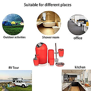 YUOP Luxury Bath Sets Lotion Dispenser,Toothbrush Holder, Bathroom Tumblers, Soap Dish, Trash Can, Toilet Brush Set Bathroom Accessories Set (Red)