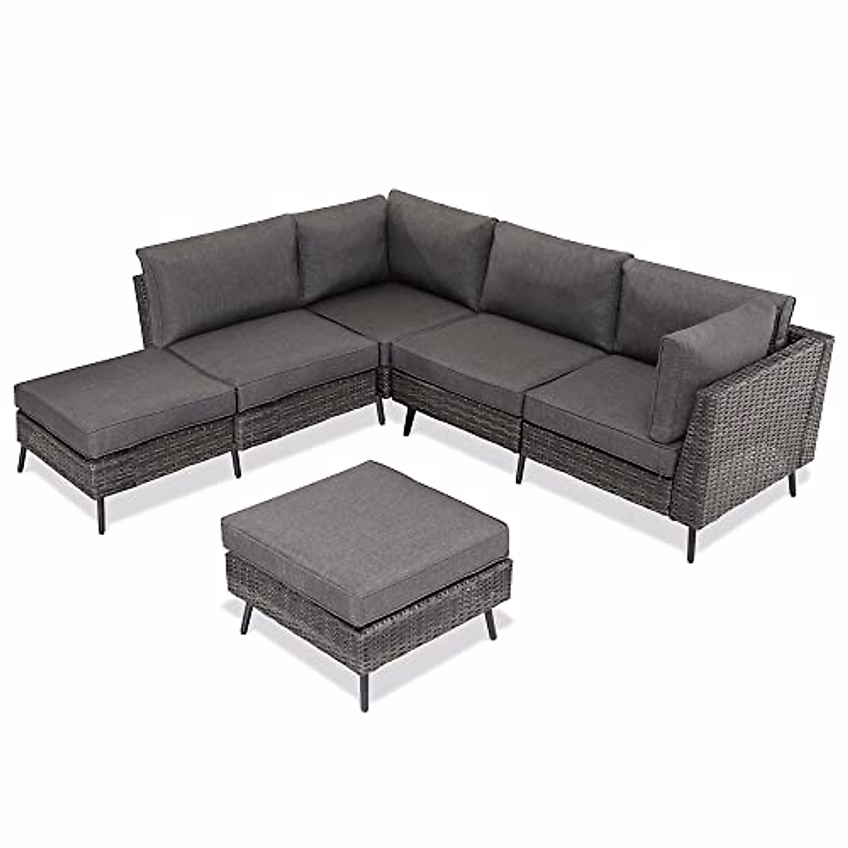 LAUSAINT HOME Outdoor Patio Furniture, 6 Piece Outdoor Sectional Sofa PE Rattan Wicker Patio Conversation Sets,All Weather Patio Furniture Set with Thick Cushions for Garden, Poolside, Backyard (Grey)