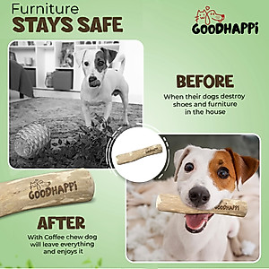 GOODHAPPI Natural Coffee Wood Dog Chew - Safe Wood Chews for Dogs, Perfect Chew Toys for Puppies 0-6 Months, Durable Coffee Stick Teething Toy for Puppies - Pack of 2 PCS