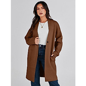 ANRABESS Women's 2023 Cardigan Coat Long Sleeve Open Front Knit Casual Coatigan Sweater Classy Trendy Clothes Spring Going Out Jacket Outwear B1123jiaotang-M, Caramel