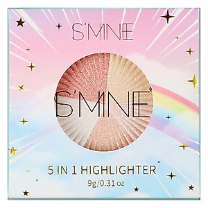 Witcrskm Highlighter Makeup Face Highlighter Palette, 5 Colors Natural Shimmer Glitter Highlight Illuminator Pearlescent Contouring Makeup Palette Kit, Cold Colour, 0.3 Ounce