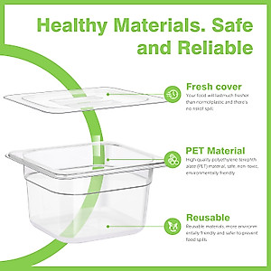 KesaPlan 8 Pack Clear Polycarbonate Food Pans, 1/6 Size 4 Inch Deep Commercial Food Storage Containers, restaurant salad bar containers with lids for Kitchen Restaurant Food Prep