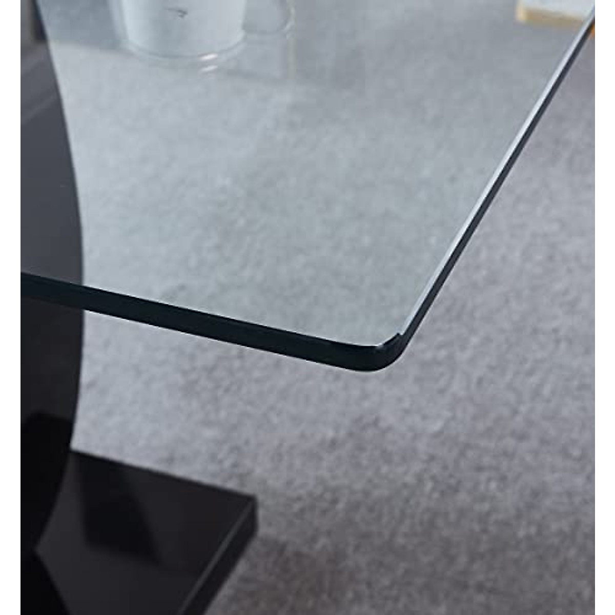 Modern Dining Table for 6, 63" Dining Room Table with Glass Top Dining Table with Black Wood Support,Glass Kitchen Table/Dinner Table for 4-6 People