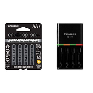 Eneloop Panasonic pro AA High Capacity Batteries (8-Pack) and Advanced pro Charger Bundle