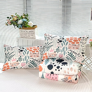 CVHOUSE Cat Bedding,Cartoon Cat Comforter Twin,Animals Print Comforter Set for Kids,Kawaii Quilt Set with 1 Comforter and 2 Pillow Cases