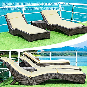 Preboun 2 Pieces Outdoor Chaise Lounge Cushion Furniture Patio Lounge Chair Replacement Cushion Outside Fabric Chair Cushions Sun Lounger Seat Cushion for Patio Lawn Summer Beach Pools(Cream White)