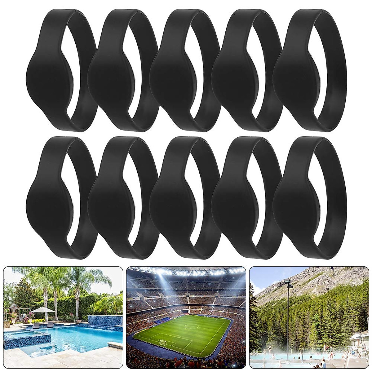 RFID Card Reader, Contactless RFID Proximity Smart Card, RFID Wristband Silicone Bracelet Waterproof IC Card for Swimming Pool Sauna Room (10pcs)(Black)