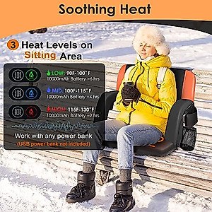 HOPERAN 21" Heated Massage Stadium Seats for Bleachers with Back Support, 3 Levels Heating Massage Stadium Seating for Bleachers Seats with Backs and Cushion Wide, Portable Stadium Chair for Sports