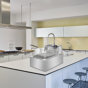 GODECOR 10QT Electric Deep Fryer w/Basket & Lid, Stainless Steel Countertop Oil Fryer with Temperature Control, Commercial Kitchen Frying Machine for French Chicken Fries Donuts 2500W