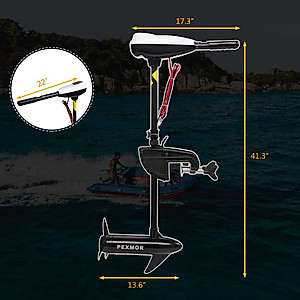 PEXMOR 36LBS Thrust 8 Speed Electric Trolling Motor, Electric Outboard Boat Motor w/Adjustable Handle & LED Indicator, Transom Mounted for Saltwater, Kayak, Fishing Boat