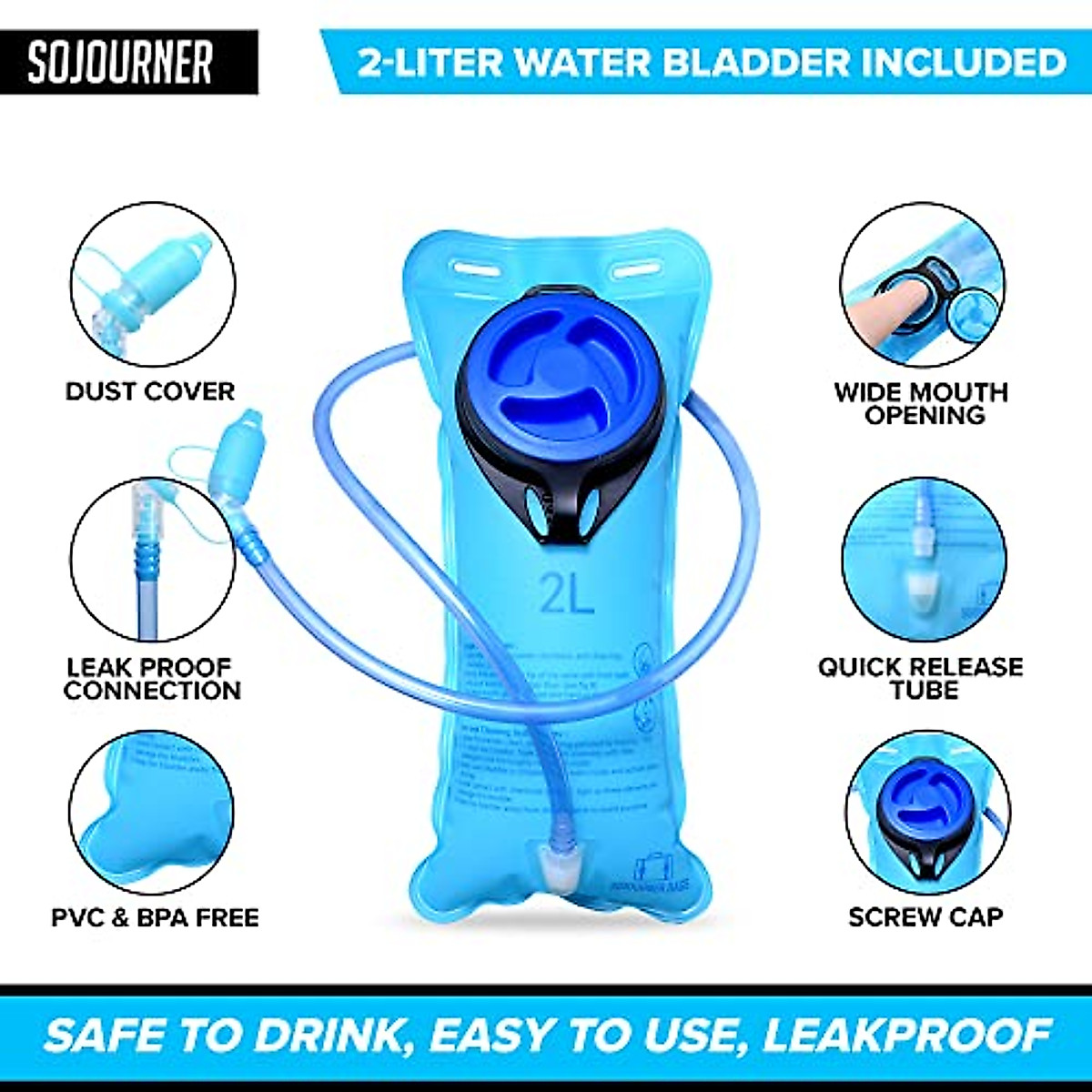 SOJOURNER Hydration Pack Backpack - 2L Water Bladder Included for Festivals, Raves, Hiking, Biking, Climbing, Running and More (Holographic - Pale Pink)