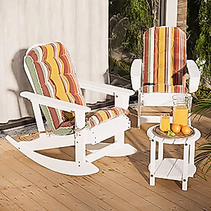 Sundale Outdoor Adirondack Rocking Chair with Cushion, HDPE Patio Plastic All Weather Adirondack Rocker, Water Resistant for Outside, Garden, Pool, Yard, White