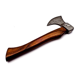 Skokie Knives Custom Damascus Steel Axes Hatchet Head Rose Wood Handle -Handmade Premium Quality Edge Fixed Blade – For Multipurpose–Ideal for Survival Hunting Camping Hiking Outdoor Every Day Carry