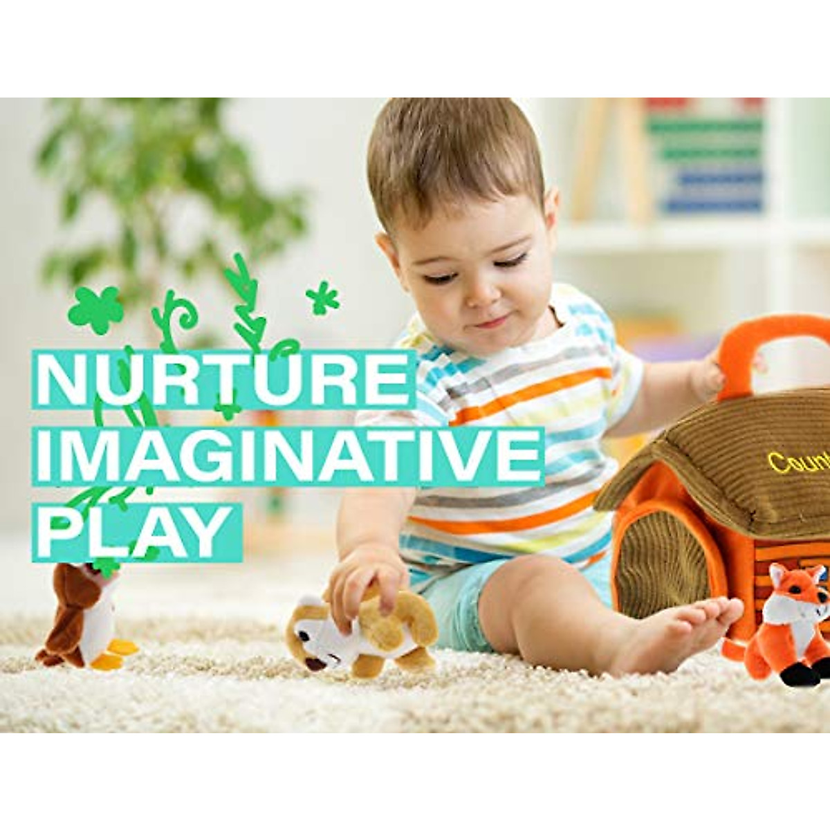 Etna Friends of the Forest Talking Treehouse Playset - 5 Plush Woodland Animals with Carry Case