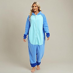 Wishliker Unisex Adult Onesie Pajamas Animal Onesies Women Men Christmas Halloween Cosplay Costume Sleepwear Blue