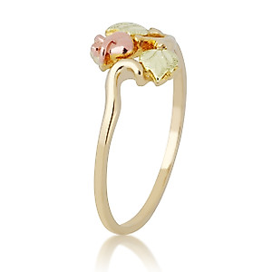 Rosebud Bypass Ring, 10k Yellow Gold, 12k Pink and Green Black Hills Gold Size 7