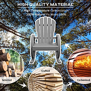 Outsunny Wooden Rocking Chair, Adirondack Rocker Chair w/Slatted Design and Oversized Back, Outdoor Rocking Chair with Wagon Wheel Armrest for Porch, Poolside, and Garden, Gray