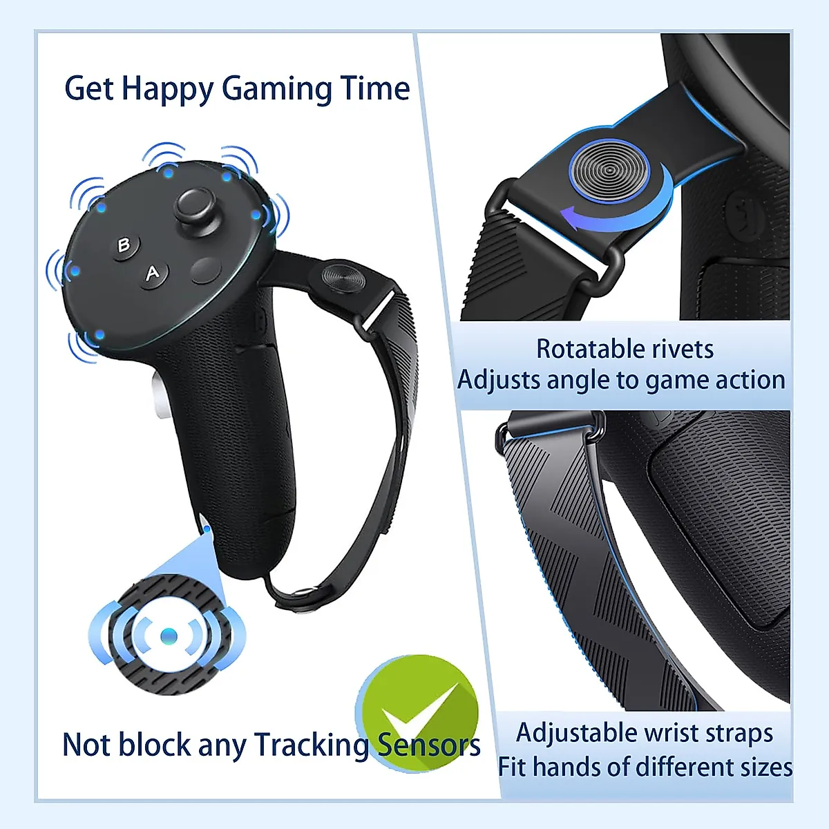 OURVR Controller Grips Cover For Quest 3S/Quest 3, with Knuckle Straps and Battery Opening design, Grips Cover VR Accessories Compatible with Meta Quest 3 (Not fit official charging dock)