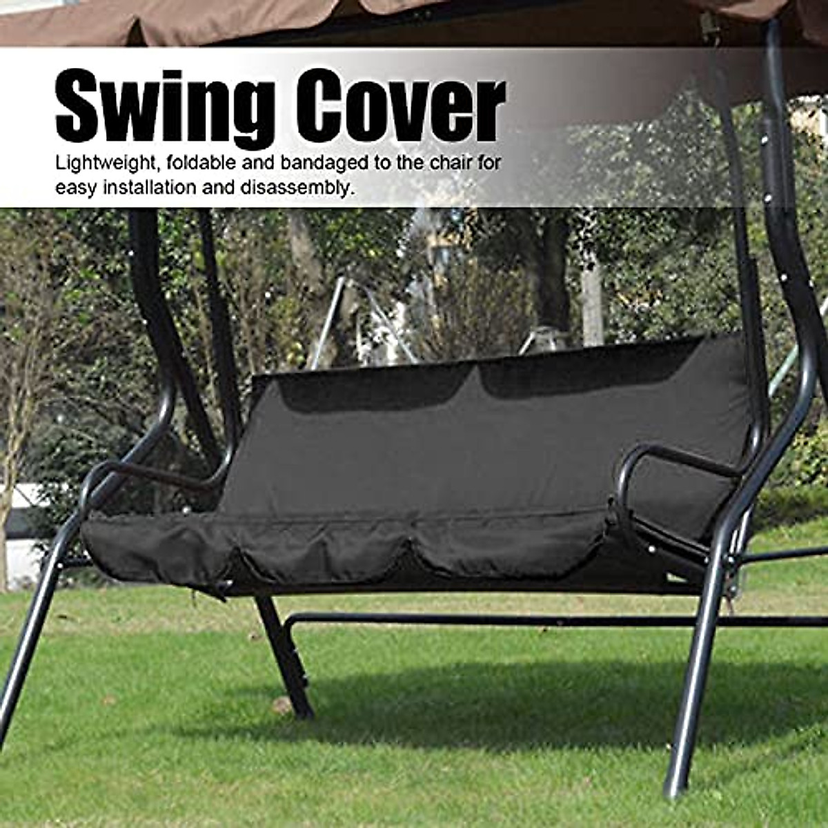 AMONIDA Swing Cushion Cover, 190T Polyester Taffeta Porch Swing Cushions, Three Seaters Patio Swing Replacement Cushions for 3-Seats Swing Seats(150x50x10cm)(Black)