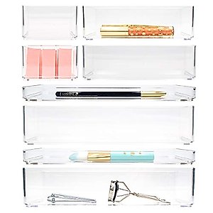 STYLIO Stackable Clear Acrylic Bathroom Drawer Organizers. Vanity Makeup Organizer. Bathroom Organization and Storage. Bathroom Storage 8 Piece Storage Drawers. Cabinet Organizer Bins Clear Containers