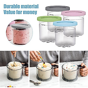 Containers Replacement for Ninja Creami Pints and Lids - 4 Pack, 16oz Cups Compatible with NC301 NC300 NC299AMZ Series Ice Cream Maker - Dishwasher Safe, Leak Proof Lids Pink/Mint/Grey/Blue