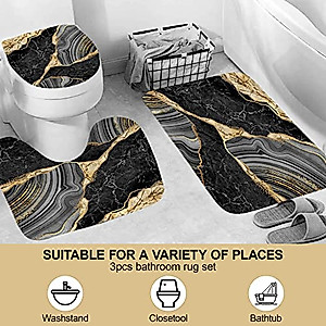 beifivcl 4Pcs Marble Shower Curtain Sets, Bathroom Decor Sets, Luxury Shower Curtain with 12 Hooks, Bath Mat, Toilet Lid Rug and Non-Slip U Shape Mat Accessories Marble Print, 72 x 72 Inch, Black