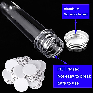 KOHAND 50 PCS 140 x 25mm Clear Test Tubes with Screw Caps, 40ml Plastic Test Tube with Aluminum Covers for Sample Christmas Candy Bath Salt Science Party Favors