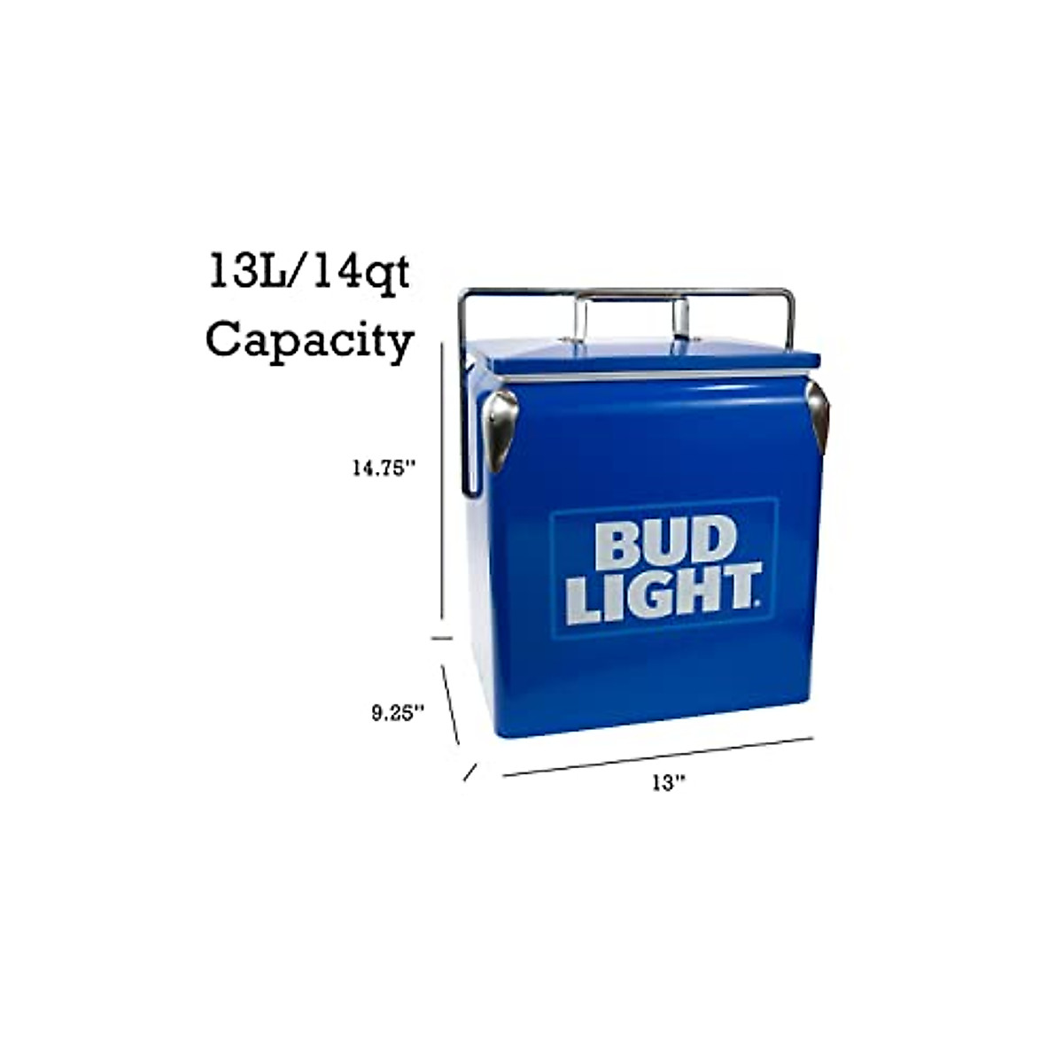 Bud Light King of Beers Retro Ice Chest Cooler with Bottle Opener 13L (14 qt), 22 Can Capacity, Yellow and Silver, Vintage Style Ice Bucket for Camping, Beach, Picnic, RV, BBQs, Tailgating, Fishing