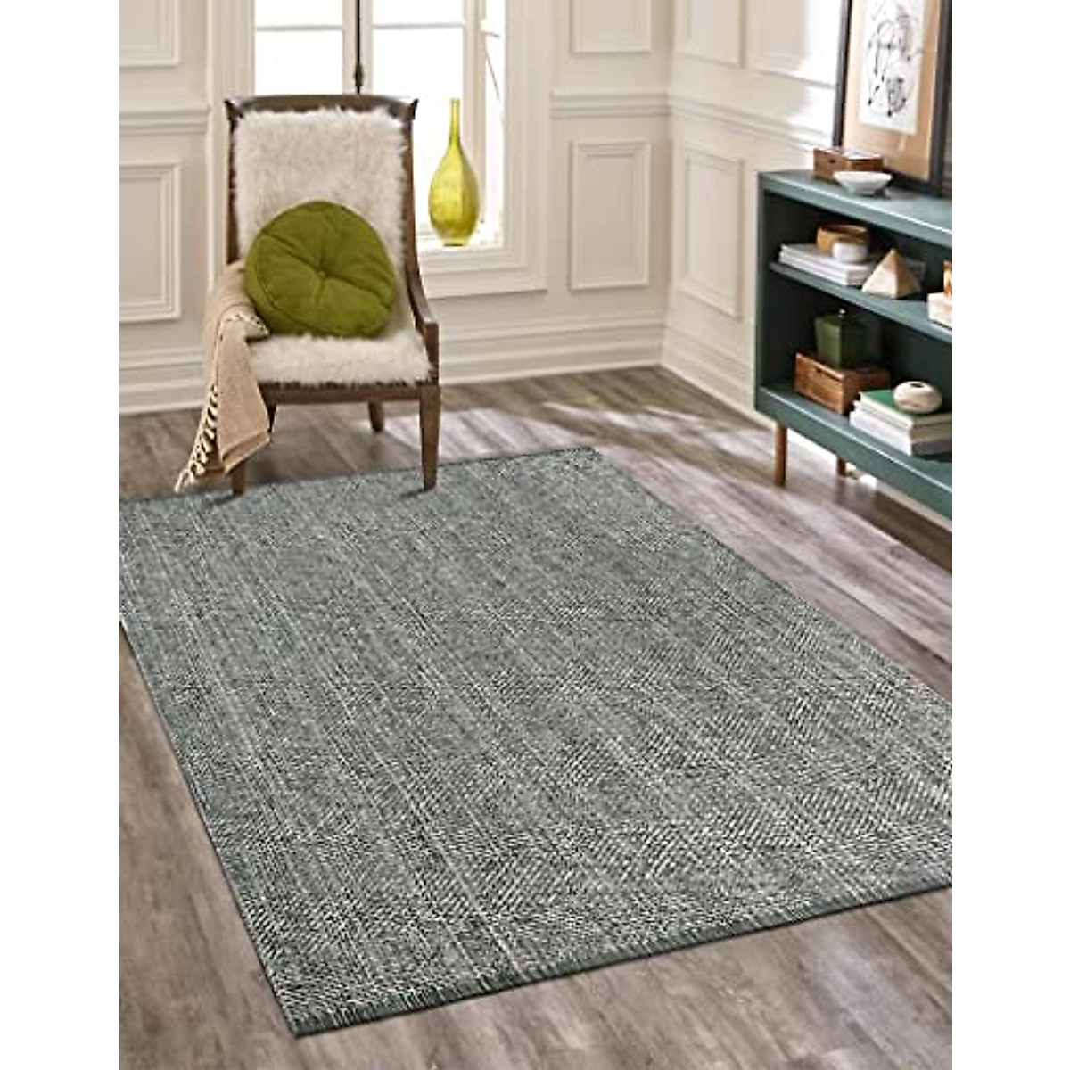 LEEVAN Washable Area Rug 4x6, Hand-Woven Cotton Living Room Rug, Grey/Cream Braided Bedroom Rug, Farmhouse Indoor/Outdoor Floor Carpet for Patio, Nursery, Office, Playroom, Dining Room